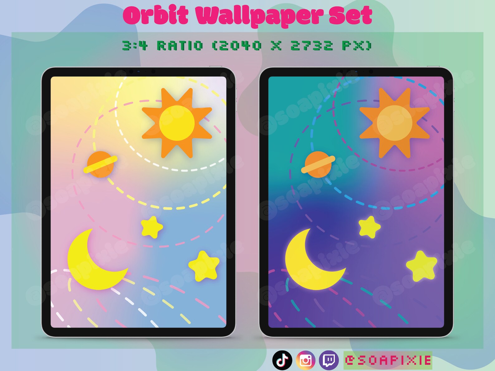 Kawaii Space Orbit Tablet Wallpaper Set | Light&dark Mode | Ipad ...