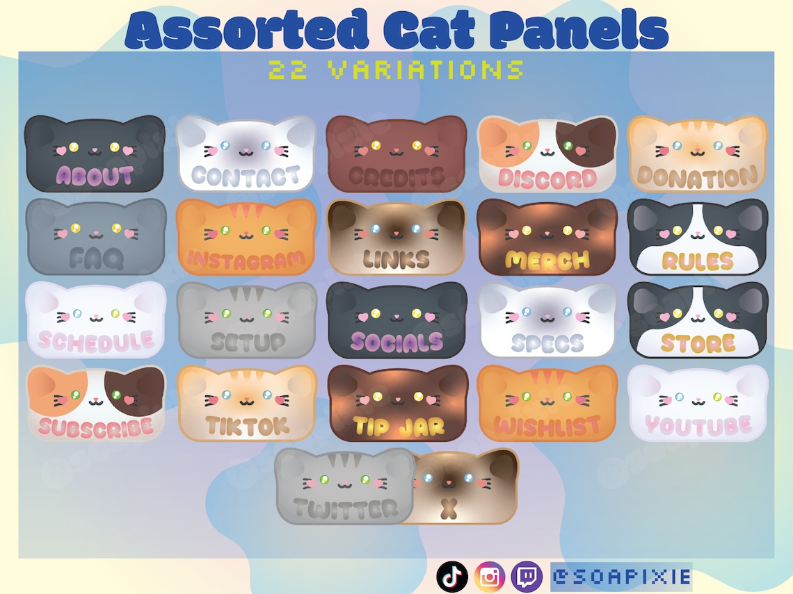 Assorted Cats Panels Pack | 22 Variations | Twitch Streamer Kawaii ...