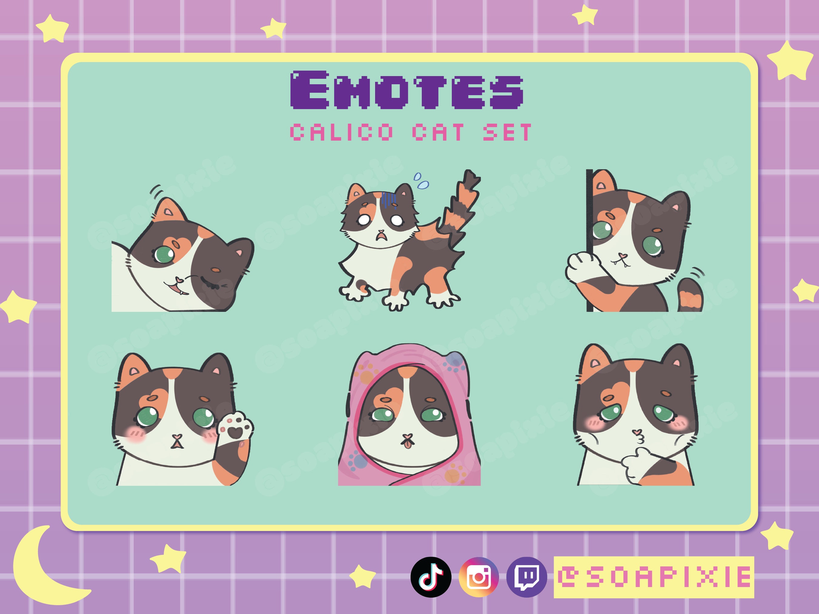 Cute Calico Cat Emote Set Twitch, Discord, Youtube Streamer Kawaii ...