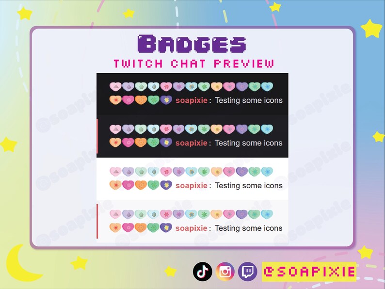 Heart Candy Streamer Bit Badges: Kawaii Pastel Symbols (digital ...