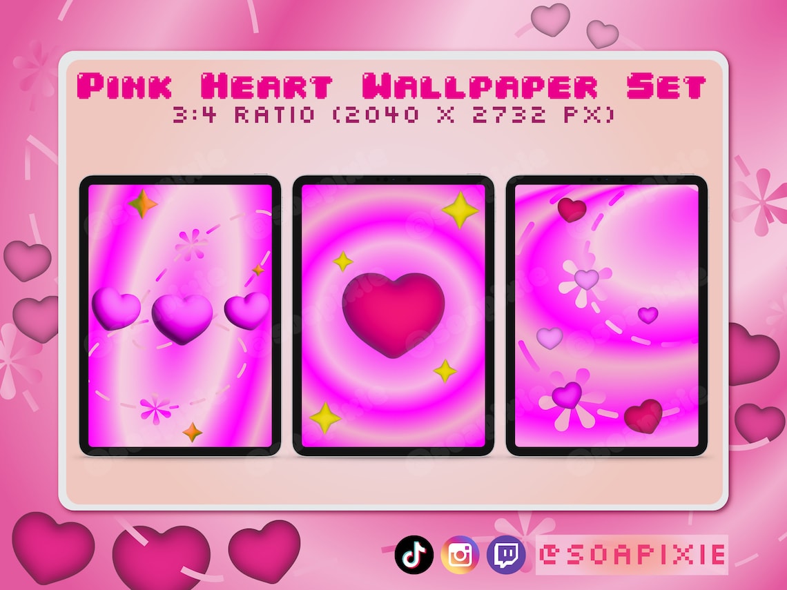 Pink Y2K Heart Tablet Wallpaper Set | Ios/android | Aesthetic Lock ...