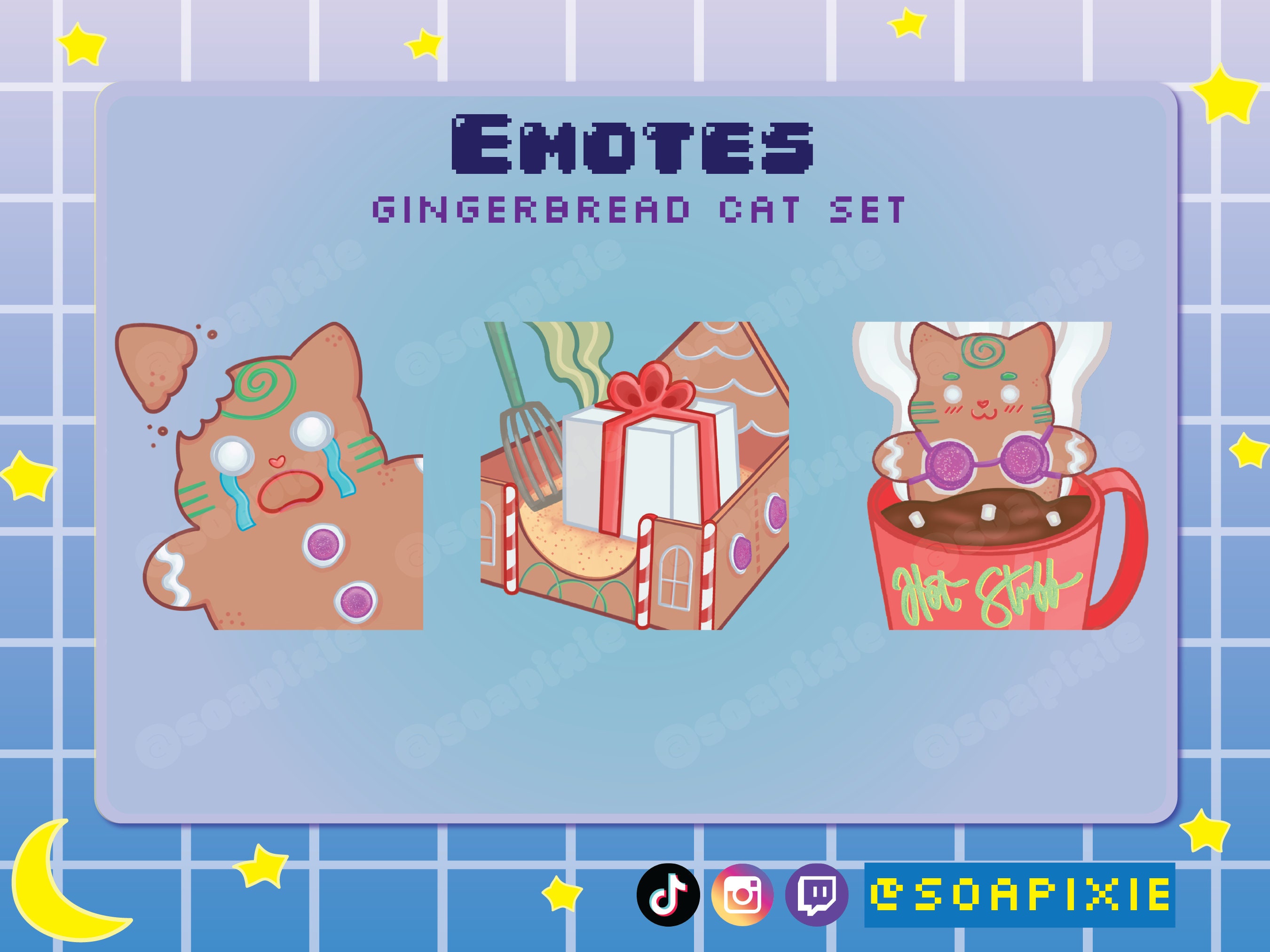 Gingerbread Cat Emote Set Twitch, Discord, Youtube Streamer Kawaii ...