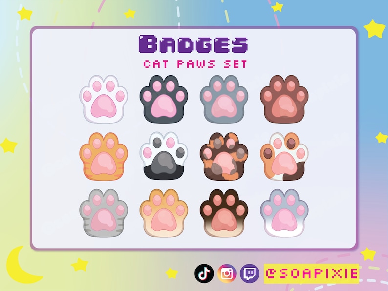 12 Cat Paw Sub/bit Badges Twitch, Discord, Youtube Streamer Kawaii ...