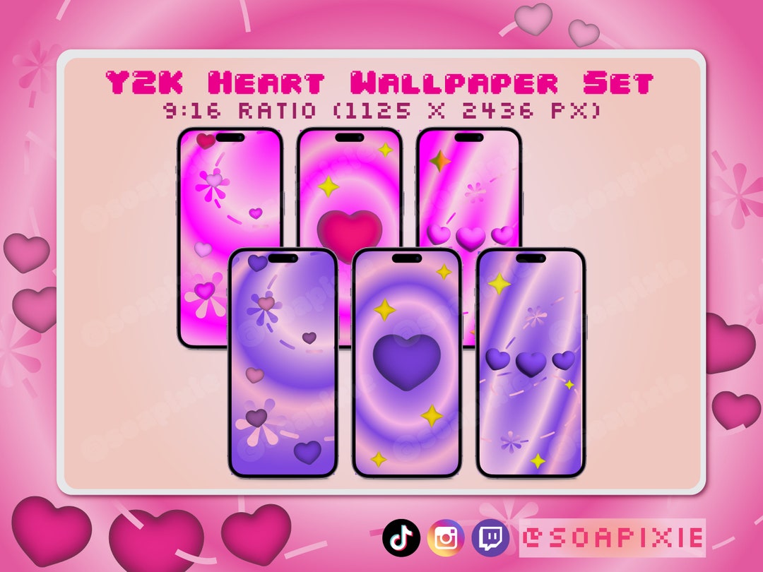 Y2K Heart Phone Wallpaper Set | iPhone | Android | Aesthetic Lock ...