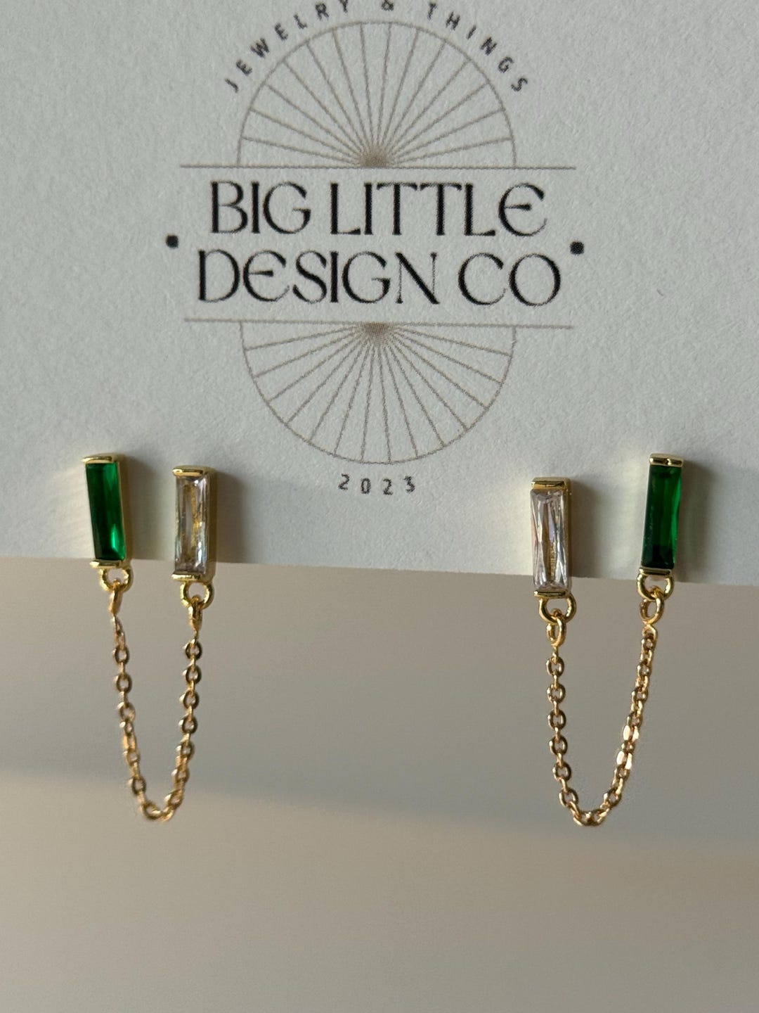 Double Bar Studs (emerald and Crystal) | Everyday and Special Occasion ...