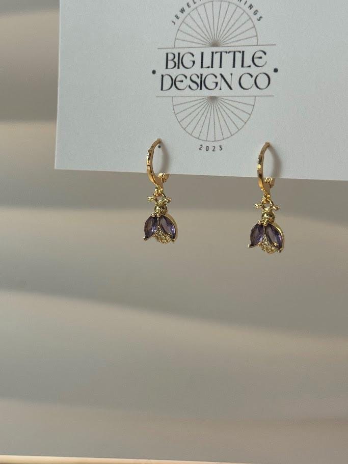 Lilac Bug Dangle Huggies| Everyday and Special Occasion | Gold Plated ...