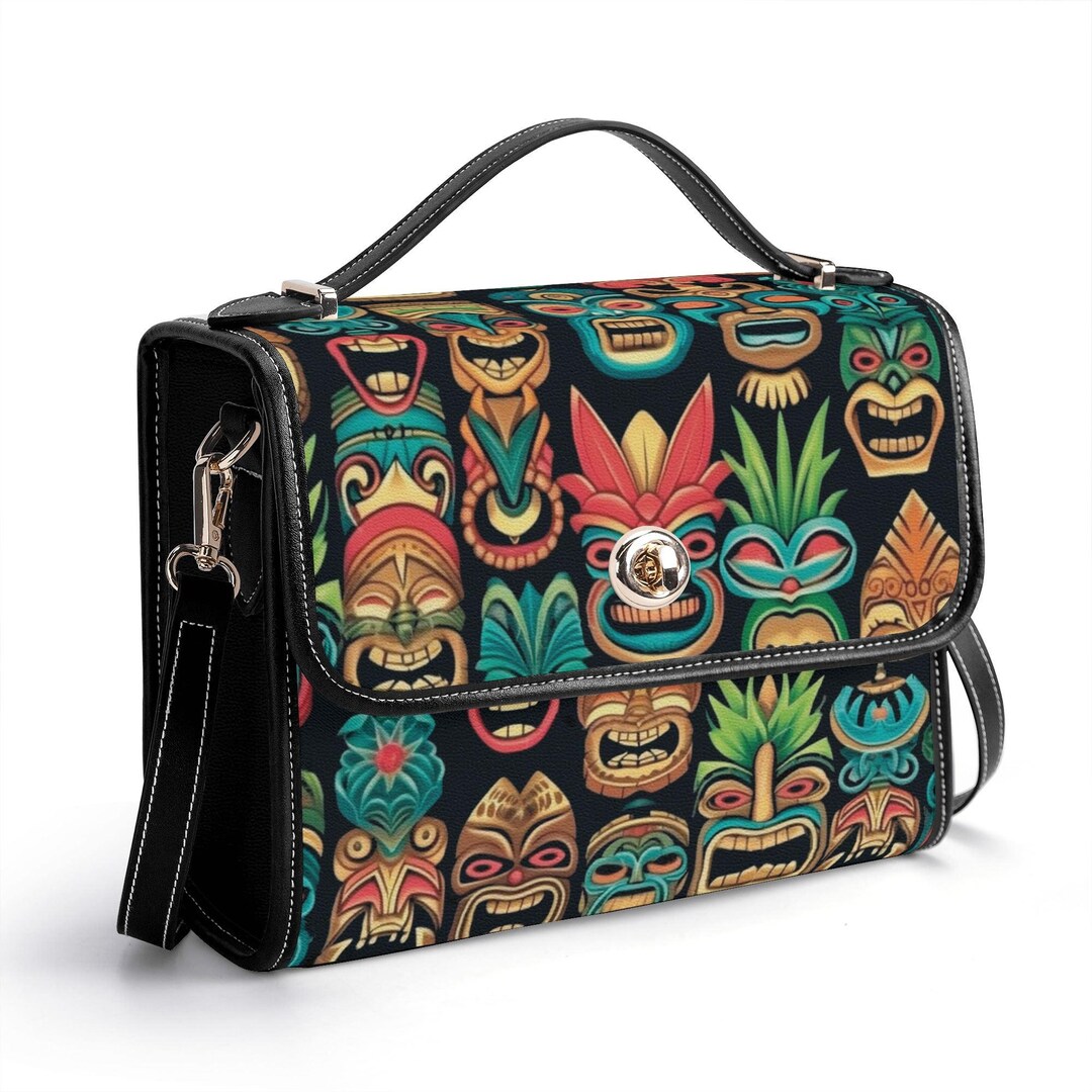 Tiki Themed Faux Leather Satchel Bag, Tiki Mask Purse and Matching ...