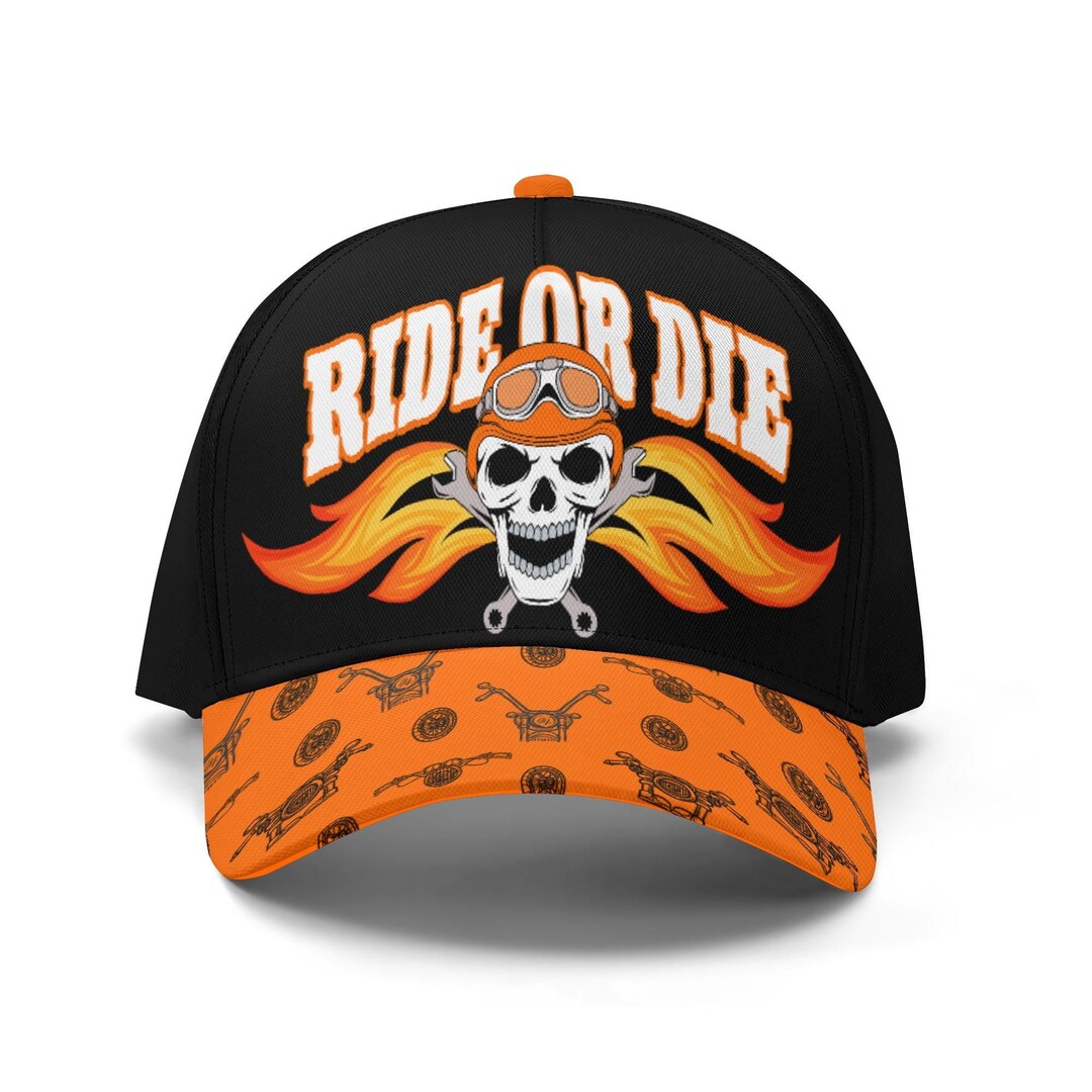 Ride or Die Motorcycle Baseball Cap, Orange & Black Biker Skull Hat - Etsy