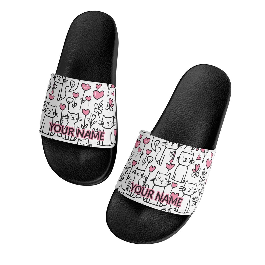 Personalized Kitty Cat Slides: Girls' Beach & Pool Slippers - Etsy