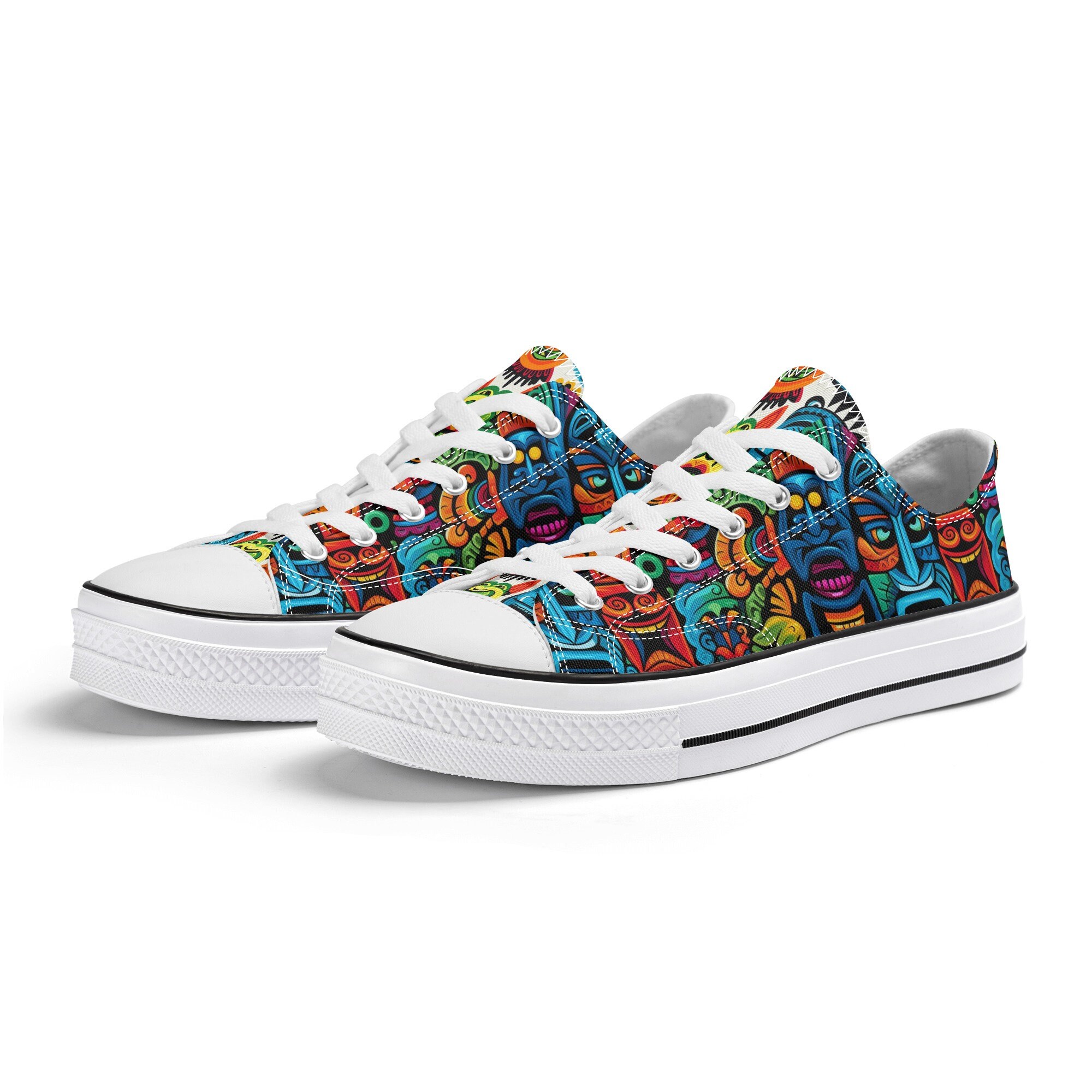 Women's Tiki Theme Low Top Canvas Shoes, Tiki Print Canvas Sneakers ...
