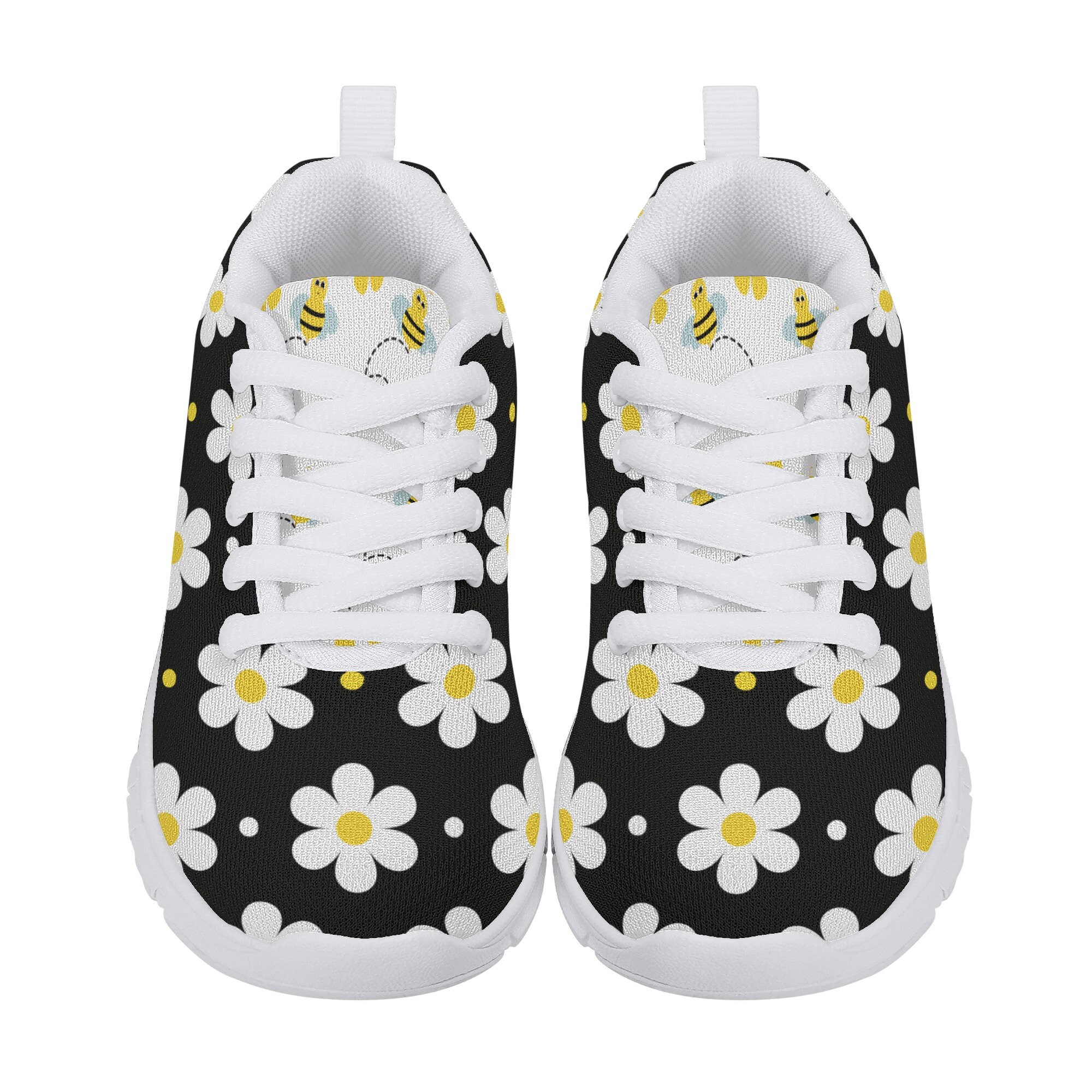 Little Girls Custom Floral Print Running Shoes, Daisy and Bumble Bee ...