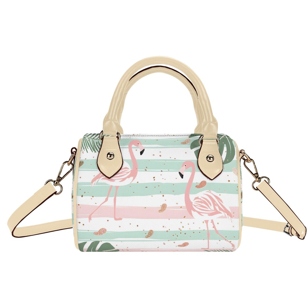 Women's Faux Leather Tropical Flamingo Theme Satchel Handbag, Summer ...