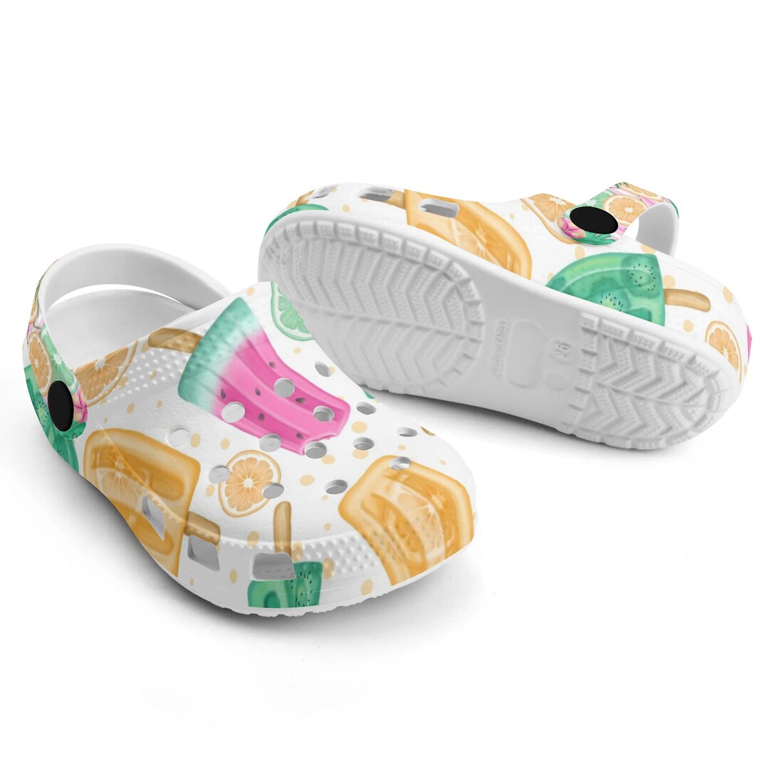 Kids Summer All Over Print Croc Style Sandals, Girls Comfy Pool Party ...