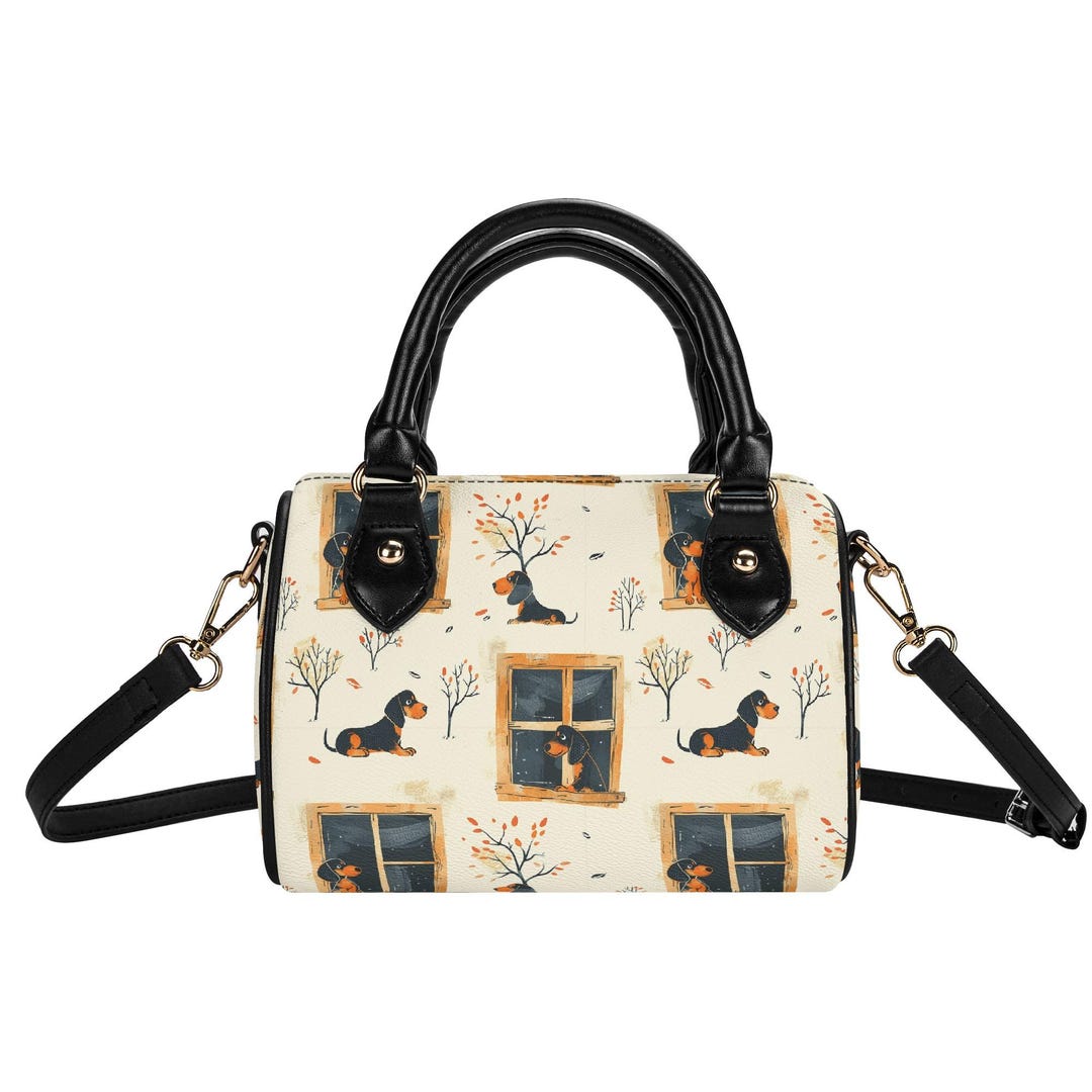 Dachshund Print Satchel Handbag: Vegan Leather Dog Mom Purse, Doxie All ...