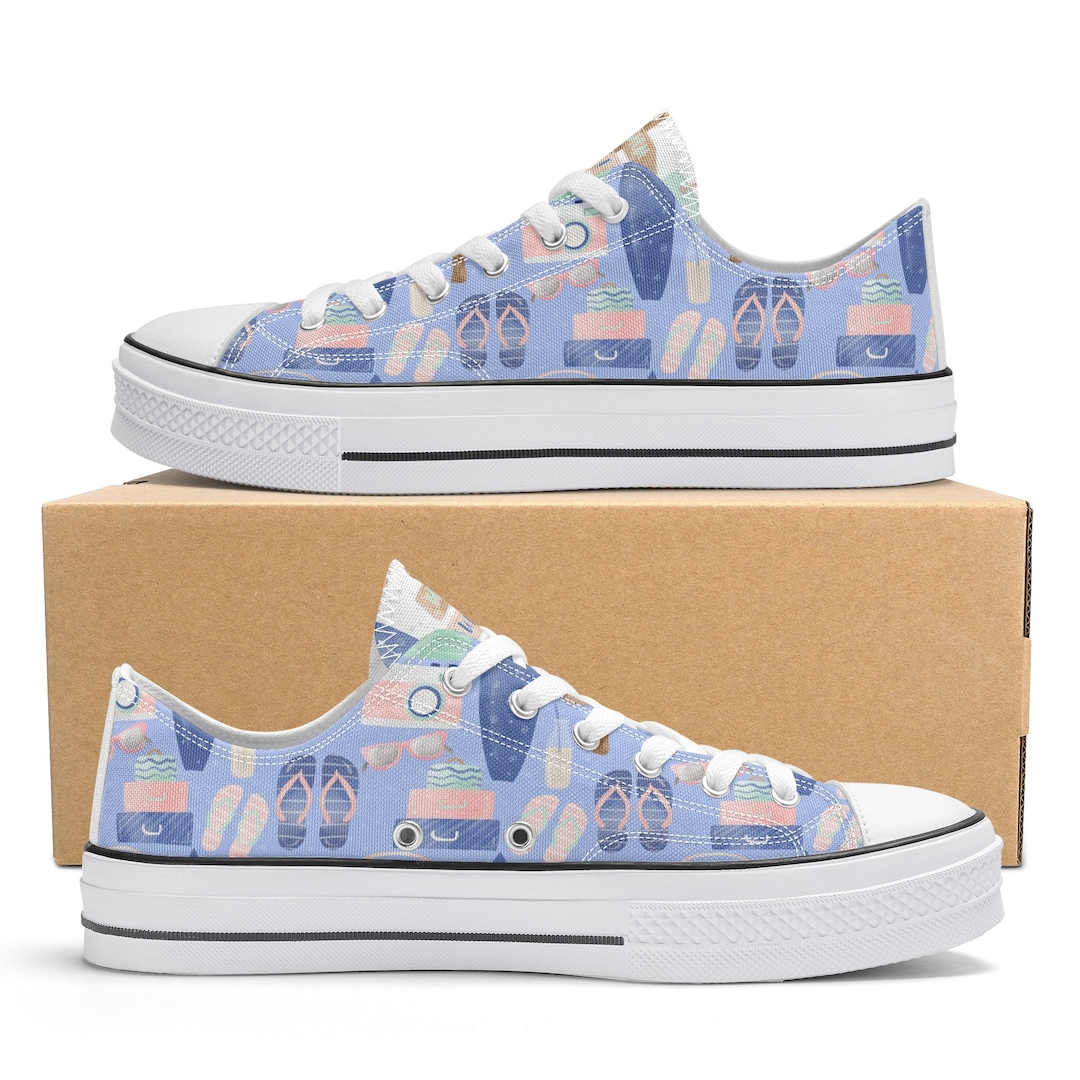 Beach Vacation Canvas Sneakers: Pastel Surfboard Print Shoes - Etsy