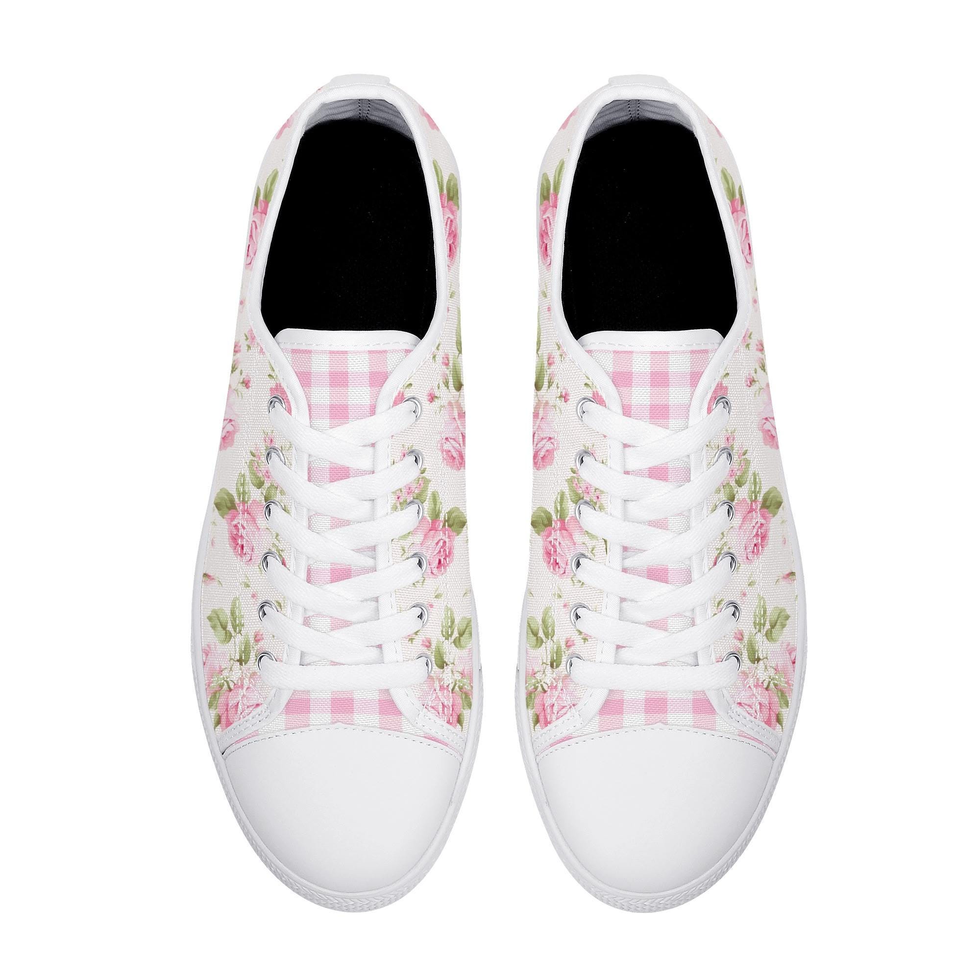 Pink Rose Gingham Canvas Shoes: Floral Plaid Sneakers - Etsy