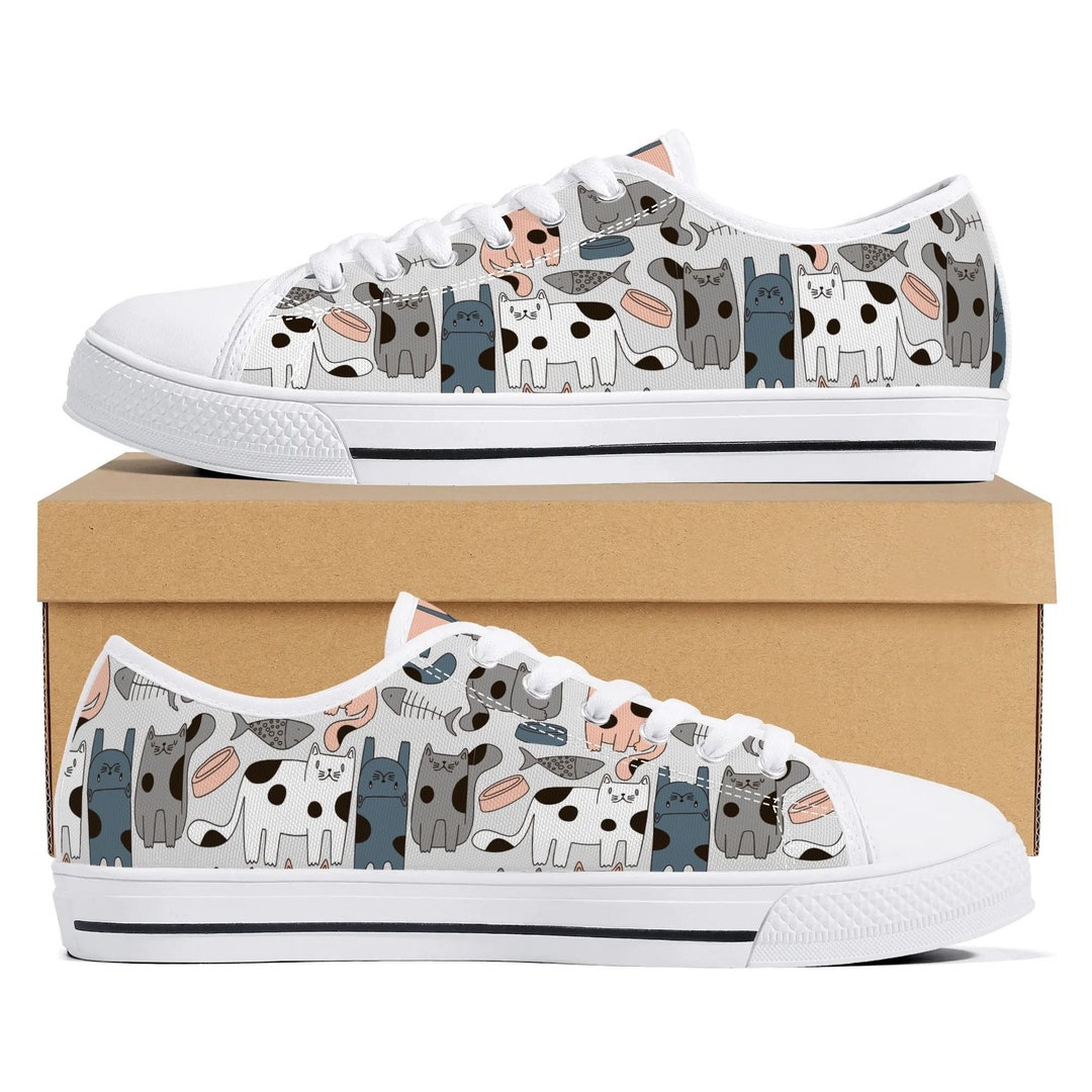 Cat Lover Canvas Sneakers: Hand-drawn Kitty Design Shoes - Etsy