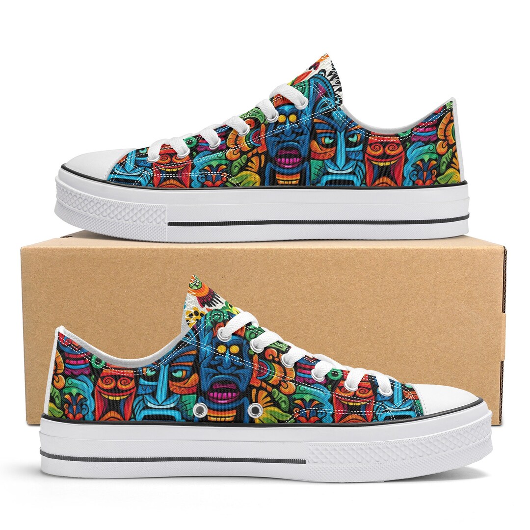Women's Tiki Theme Low Top Canvas Shoes, Tiki Print Canvas Sneakers ...