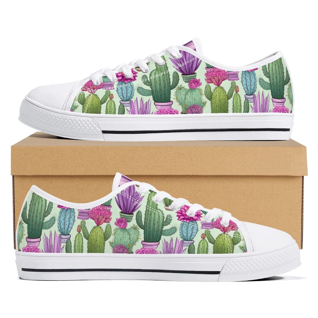 Cactus Print Canvas Sneakers, Succulent Plant Lover Shoes - Etsy