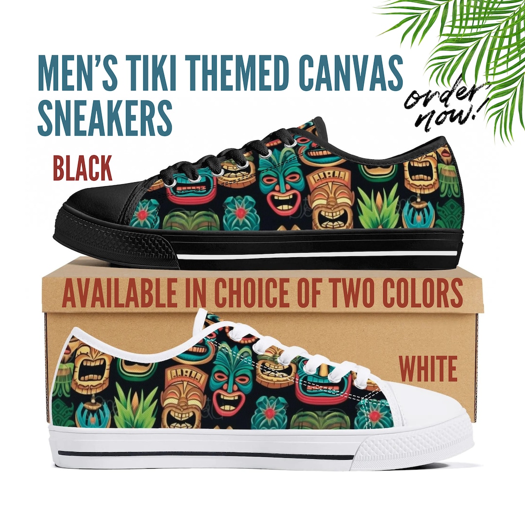 Mens Tiki Print Canvas Sneakers, Tropical Print Apparel,custom Tiki ...