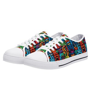Women's Tiki Theme Low Top Canvas Shoes, Tiki Print Canvas Sneakers ...