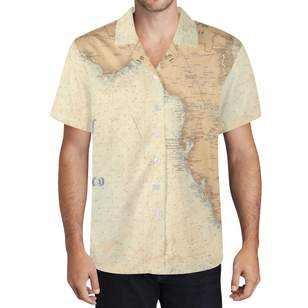 Vintage Florida Map All Over Print Casual Hawaiian Shirt, Vintage ...