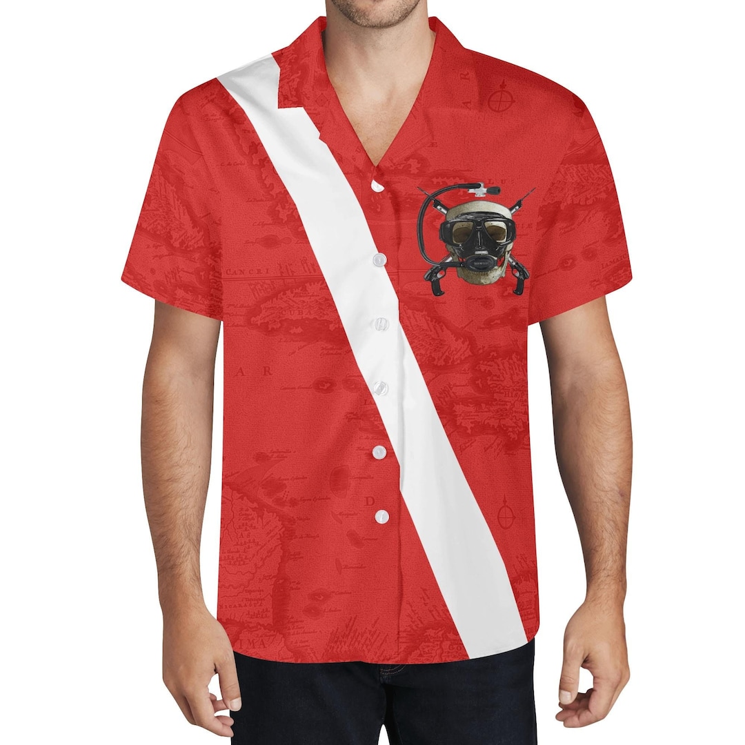 Men's Scuba Diving Hawaiian Shirt: Dive Flag Print, Casual Button-down ...