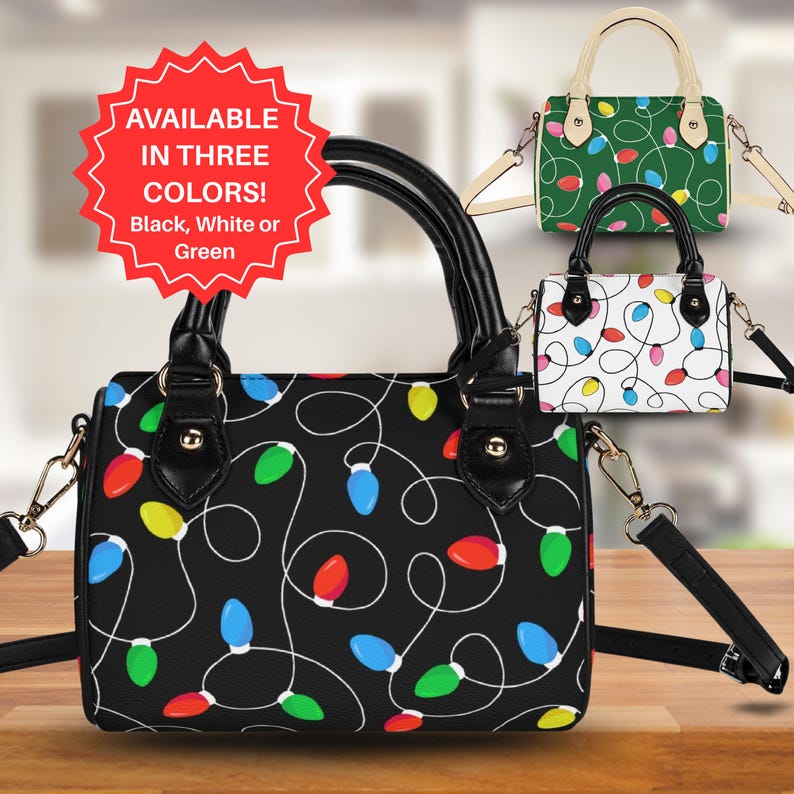 Christmas Lights Faux Leather Satchel Bag, Holiday Purse - Etsy