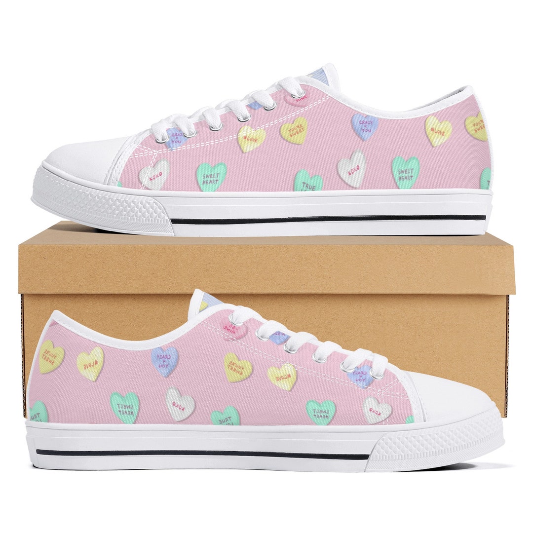 Womens Valentine Day Low Top Canvas Shoes, Candy Heart Design Shoes ...