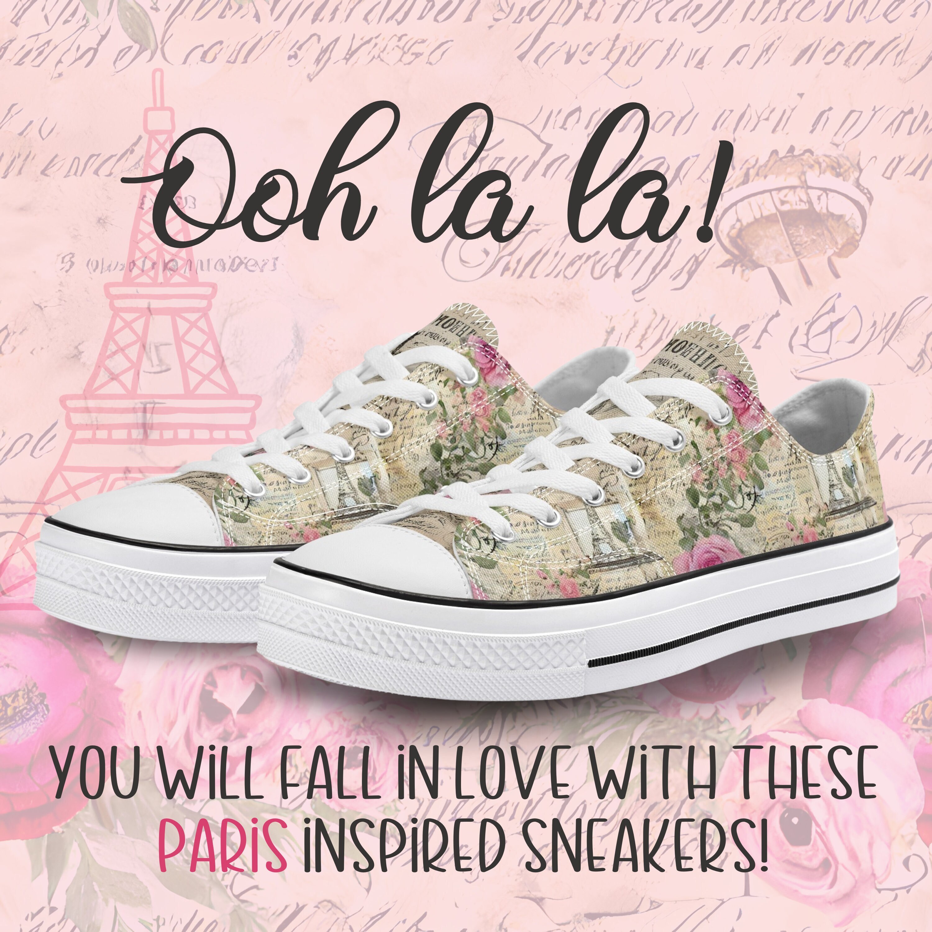 Paris Canvas Sneakers, Eiffel Tower Design Shoes, French Inspired ...