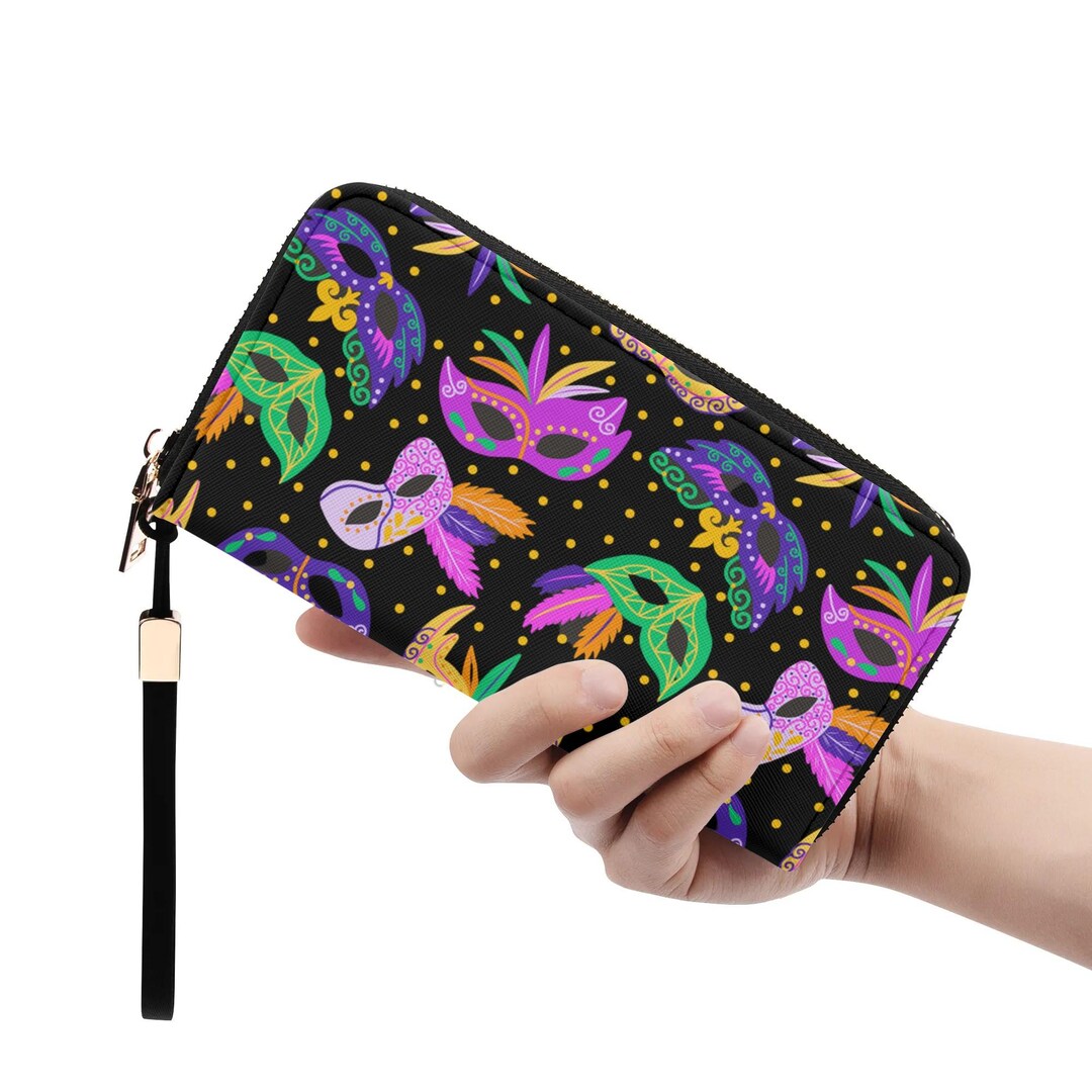 Mardi Gras Party Faux Leather Zipper Wristlet Wallet, New Orleans Party ...