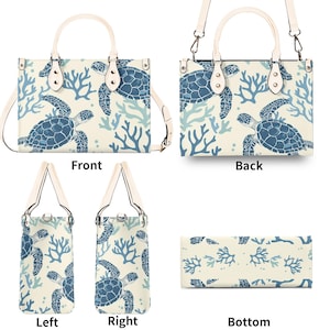 Faux Leather All Over Print Sea Turtle Theme Handbag, Sea Lover Purse ...