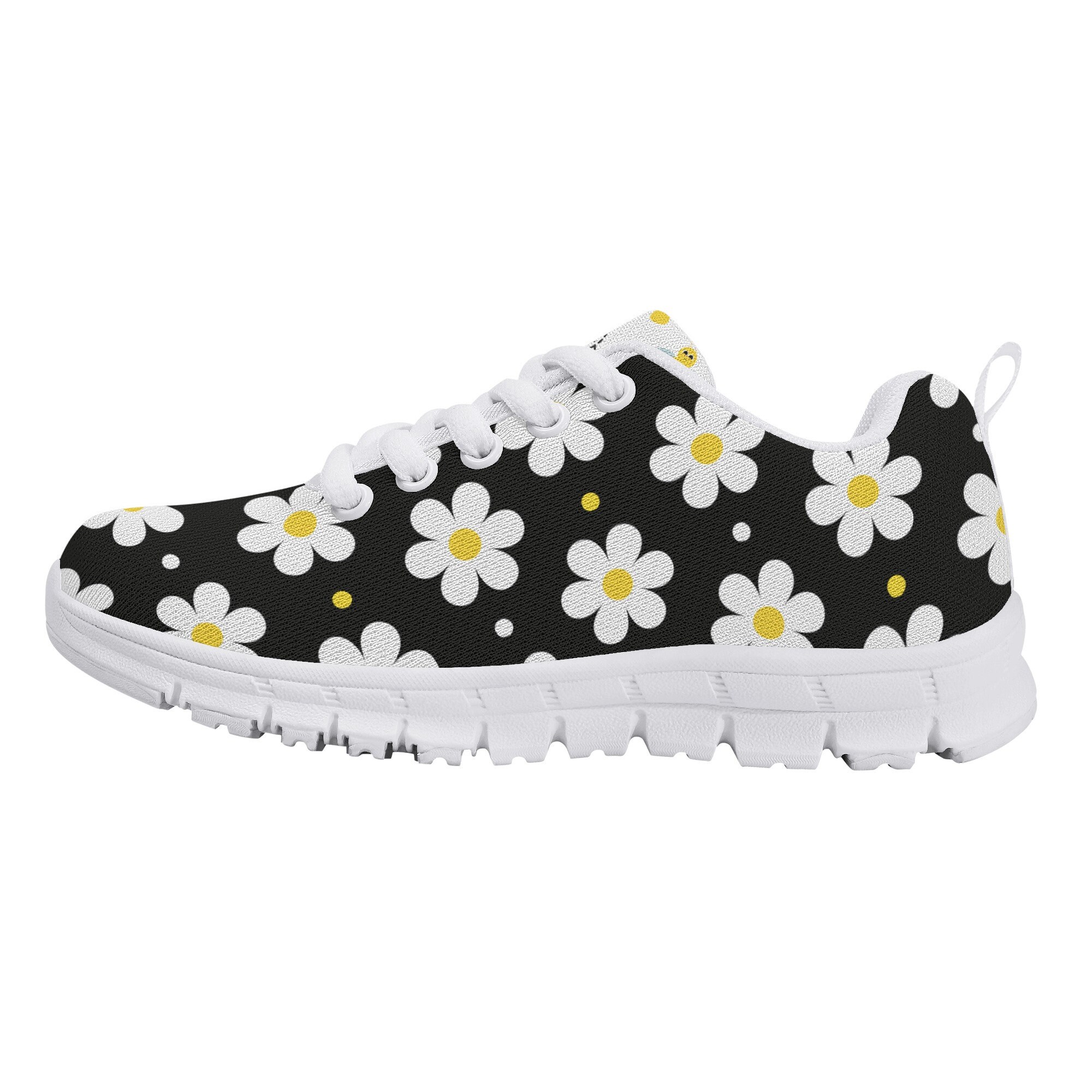 Little Girls Custom Floral Print Running Shoes, Daisy and Bumble Bee ...
