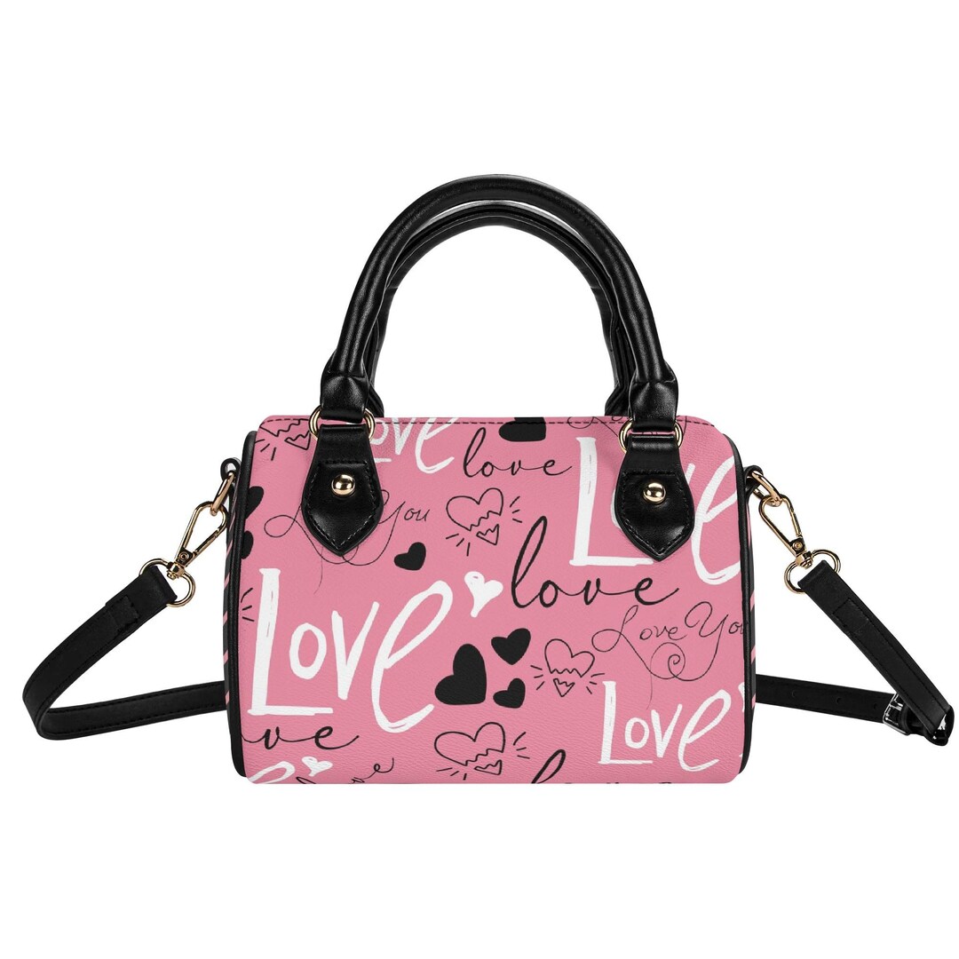 Pink Love Print Mini Satchel Handbag | Valentine’s Day Custom Faux ...