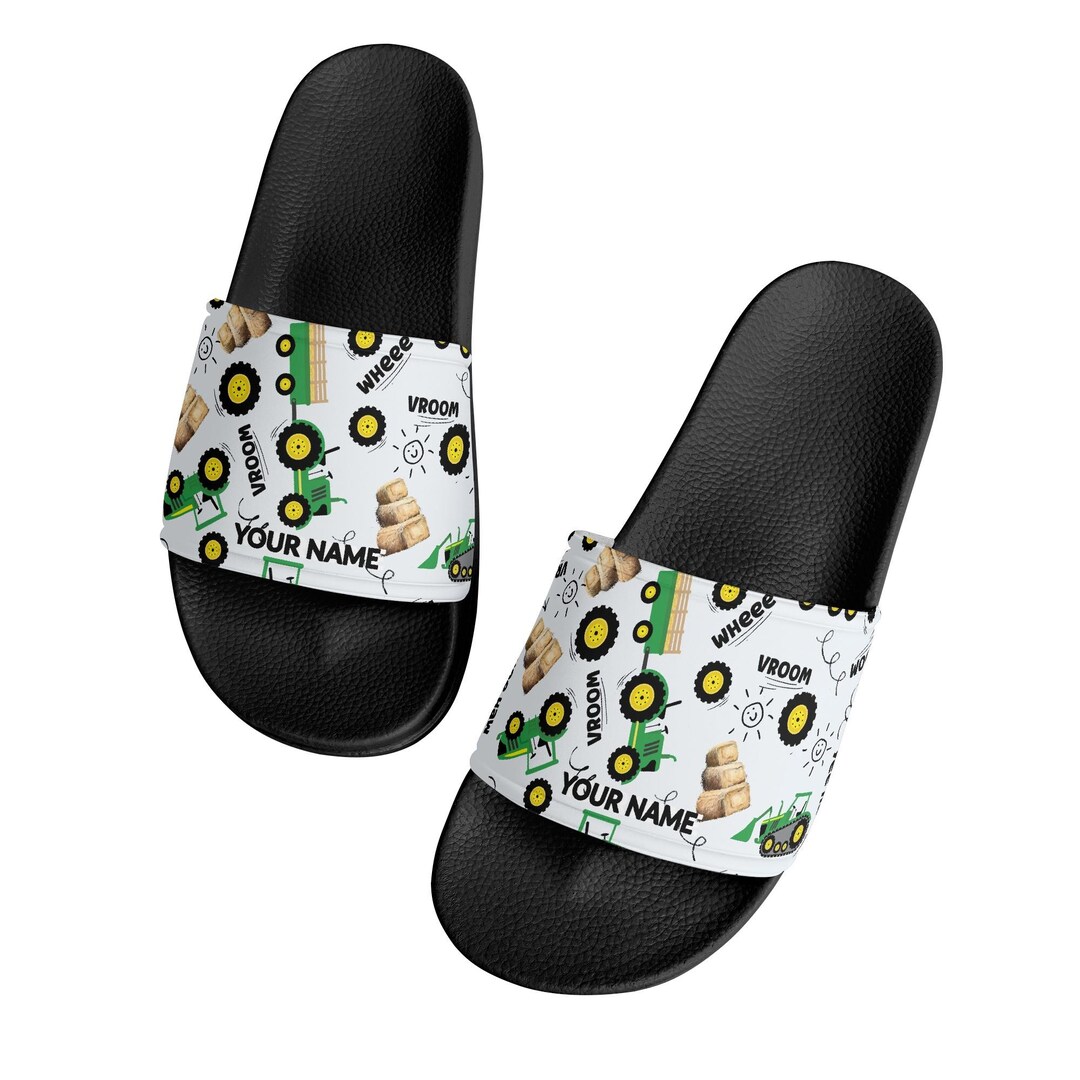 Kids' Tractor Print Rubber Slide Sandals: Farm Theme Waterproof ...