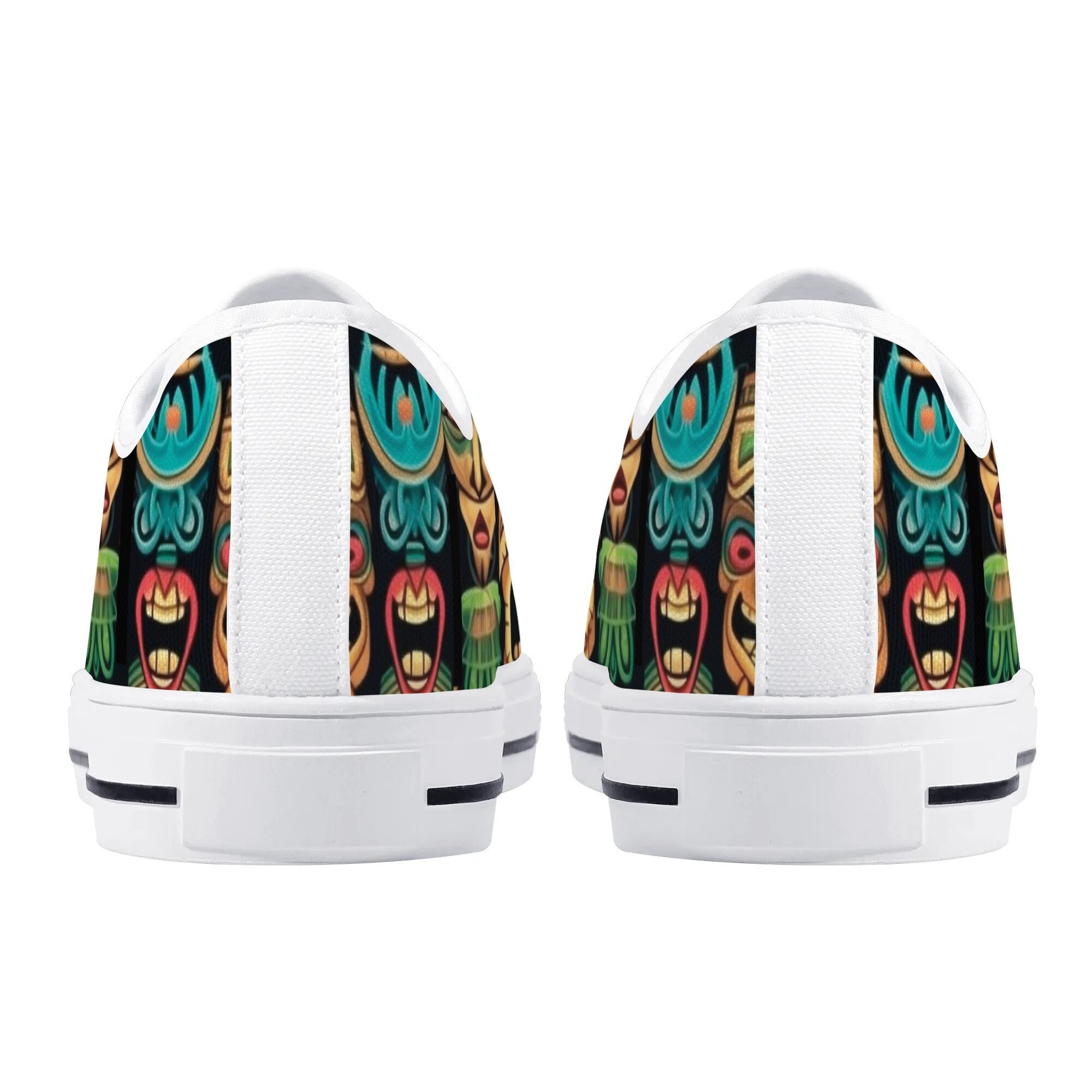 Tiki Print Canvas Sneakers, Tropical Print Sneakers, Vibrant Tiki Mask ...