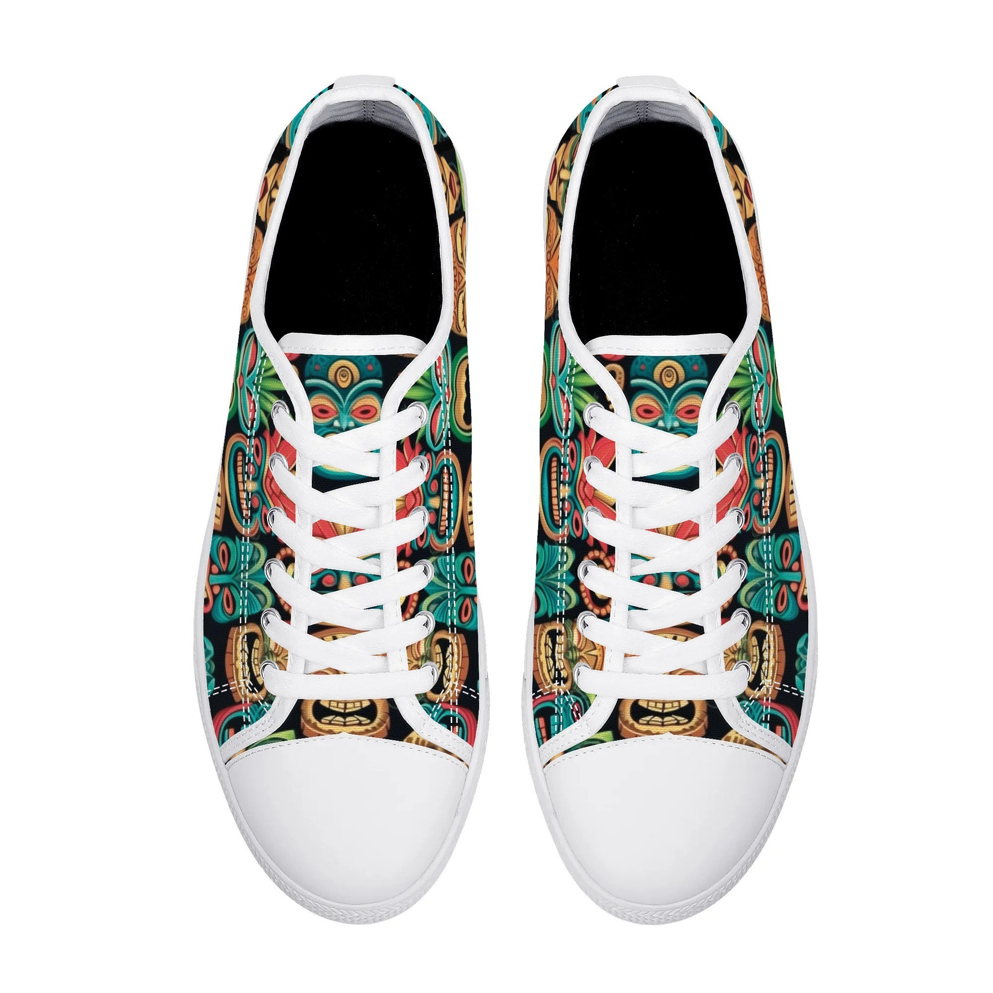 Tiki Print Canvas Sneakers, Tropical Print Sneakers, Vibrant Tiki Mask ...