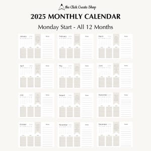 2025 Minimalist Monthly Calendar Digital Planner Inserts Printable Wall ...