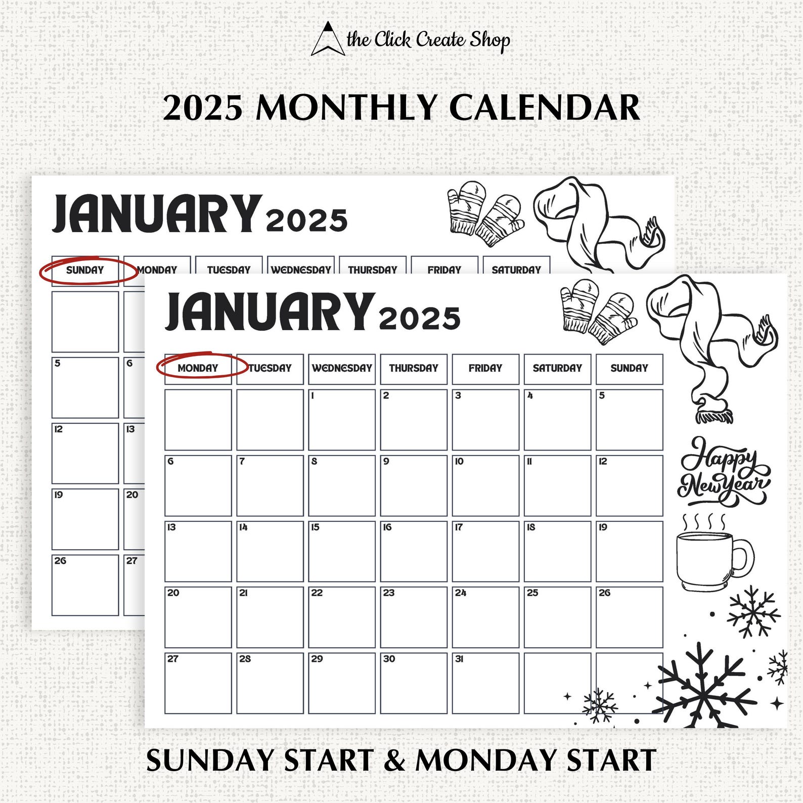 2025 Doodle Monthly Calendar Digital Planner Inserts Printable Wall ...