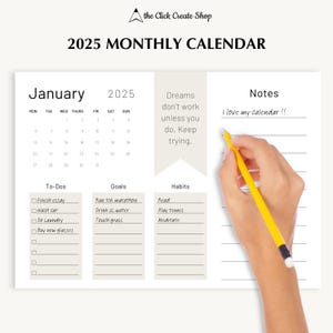 2025 Minimalist Monthly Calendar Digital Planner Inserts Printable Wall ...