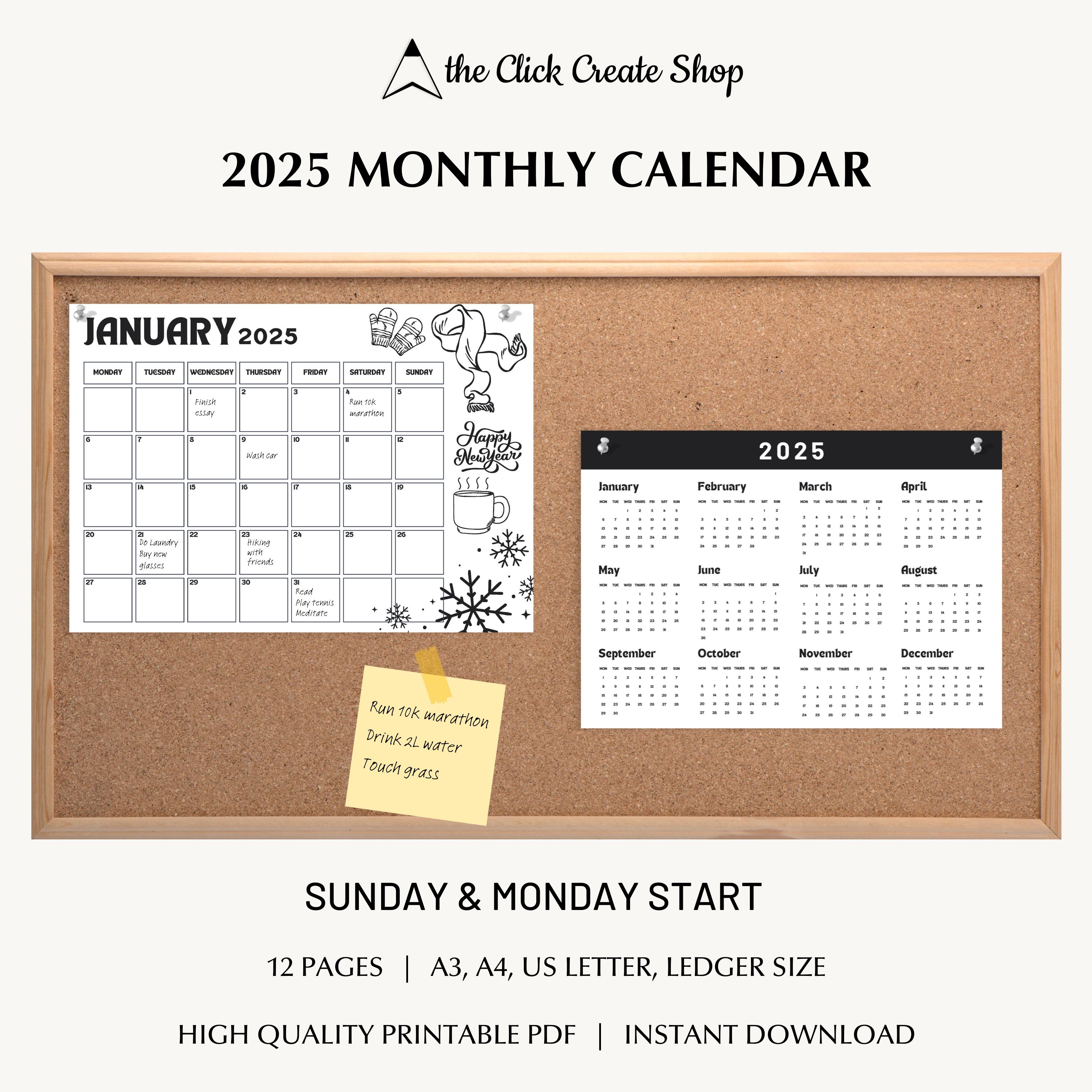 2025 Doodle Monthly Calendar Digital Planner Inserts Printable Wall ...
