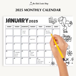 2025 Doodle Monthly Calendar Digital Planner Inserts Printable Wall ...