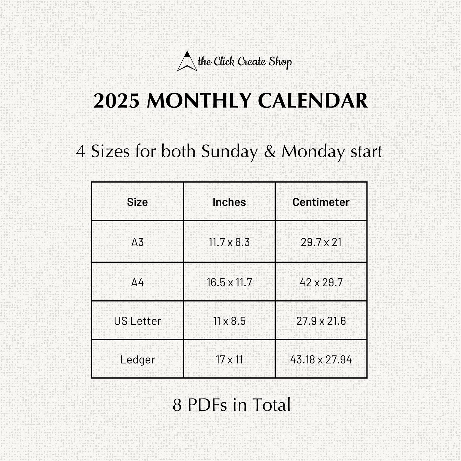 2025 Minimalist Monthly Calendar Digital Planner Inserts Printable Wall ...