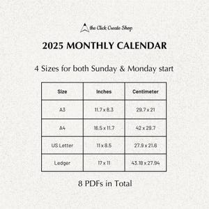 2025 Minimalist Monthly Calendar Digital Planner Inserts Printable Wall ...