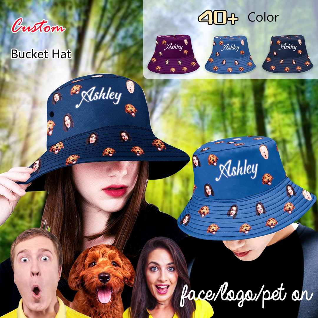 Custom Beach Bucket Hat With Name, Personalized Pet Photo Bucket Hat ...