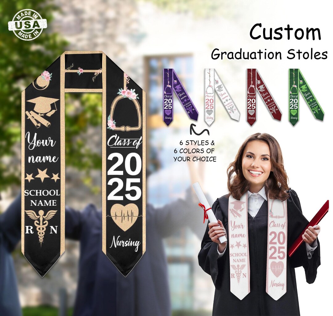Customized Nursing Stole, Custom College Graduation Sash, Name Stole ...