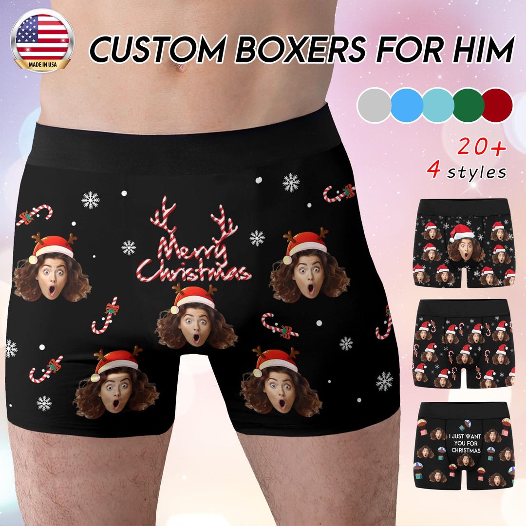 Custom Boxers With Face, Custom Christmas Boxer, Personalized Face ...