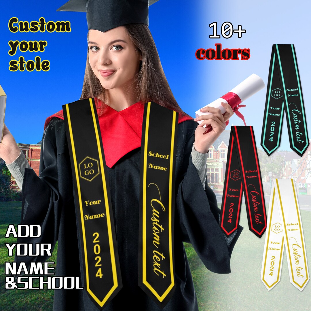 Personalized Graduation Stole 2024 Graduation Sash, Yellow and Black or ...