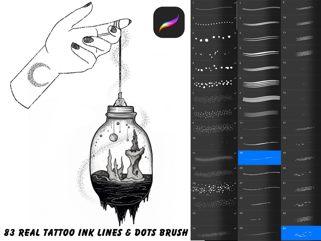 Procreate Real Tattoo Ink Brush Bundle Pack Brushes, Lines & Dotted ...