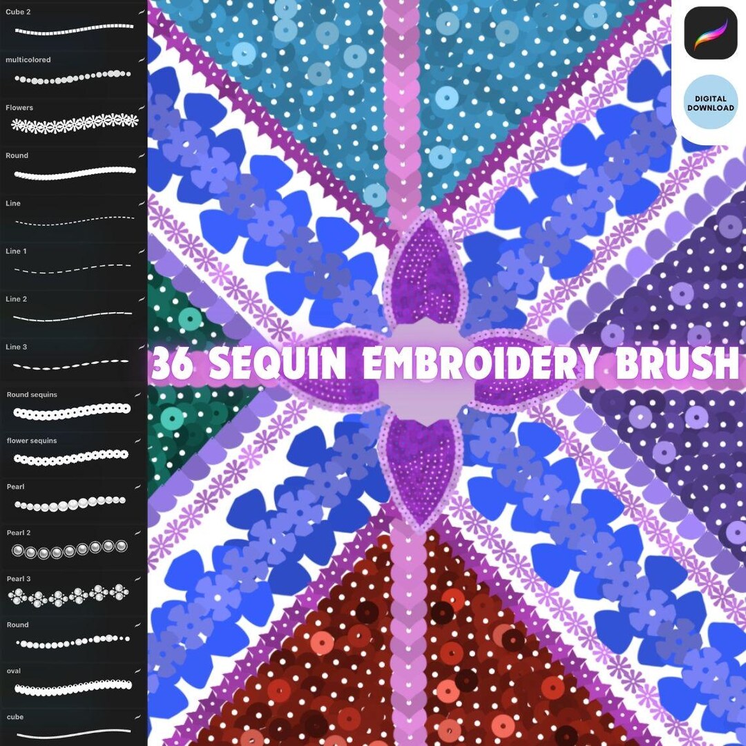 Procreate Sequin Embroidery Brush, Bundle Pack Brushes, Dynamic Brush , Digital Download Brush ...